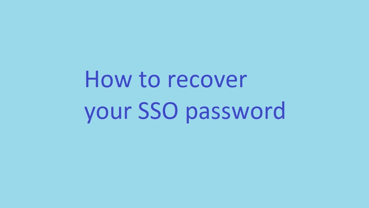 How to recover your SSO password - YouTube