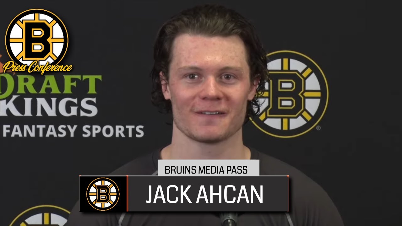 Jack Ahcan REACTS to First Career Goal | Bruins Postgame - YouTube
