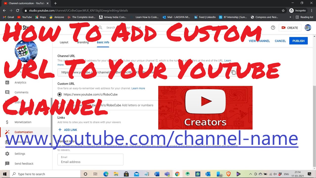 How To Add Custom URL To Your YouTube Channel Easily 🔥🔥 | Youtube.com ...