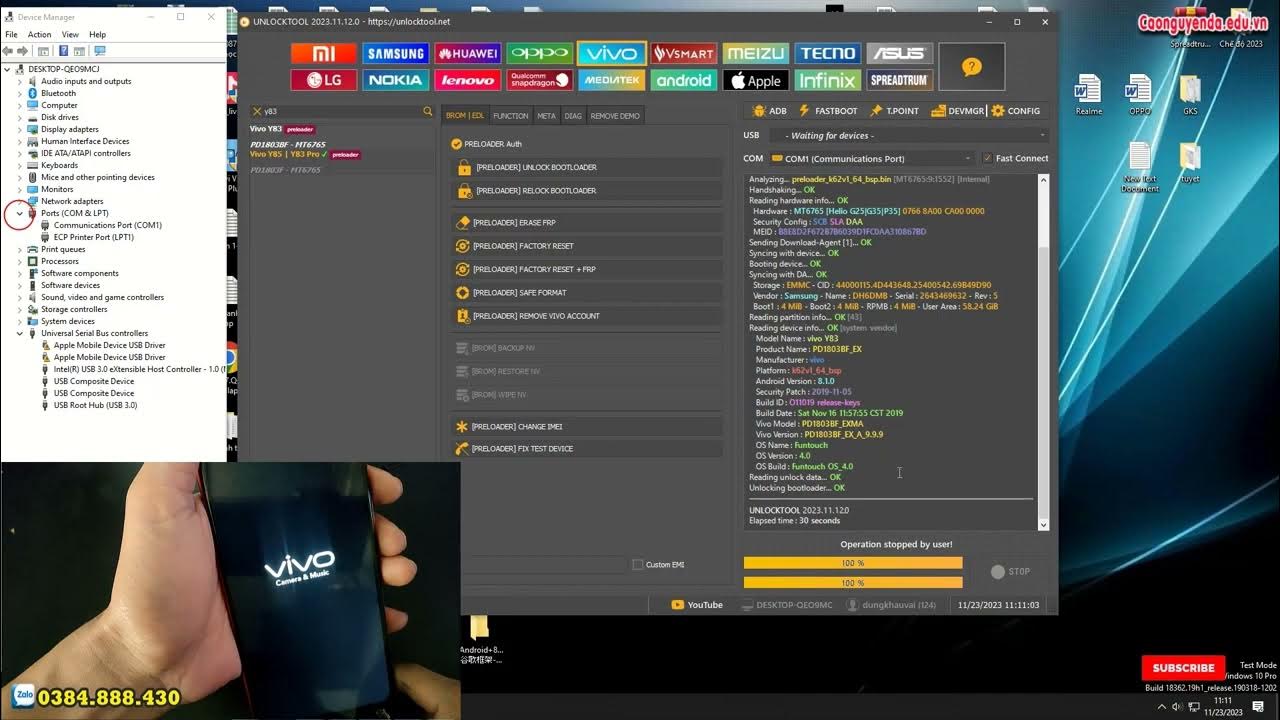 Hướng dẫn Unlock Bootloader Relock Bootloader Vivo Y83 - YouTube