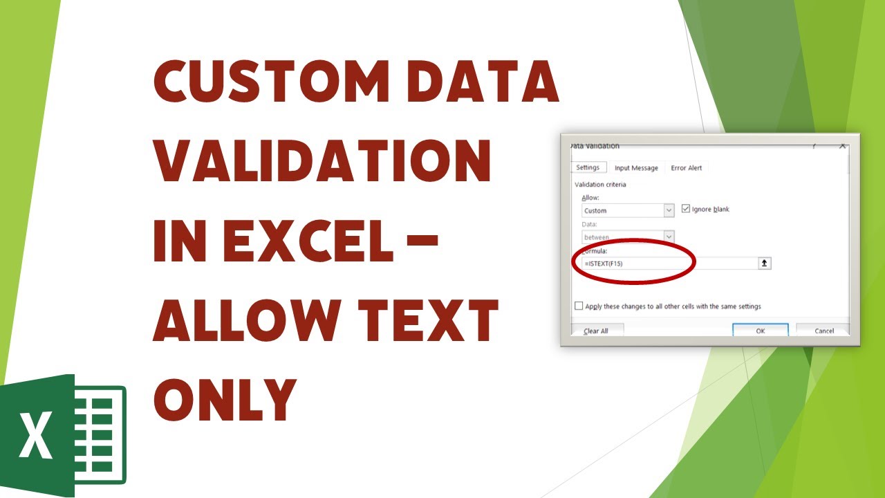 Custom Data Validation To Allow Only Text Ms Excel Youtube