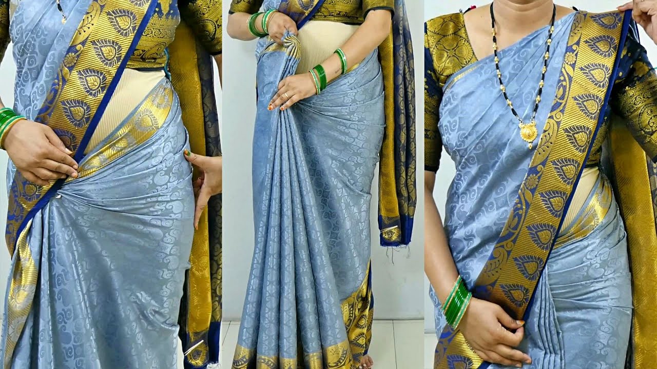 Heavy border silk saree draping with perfect plates | easy saree ...