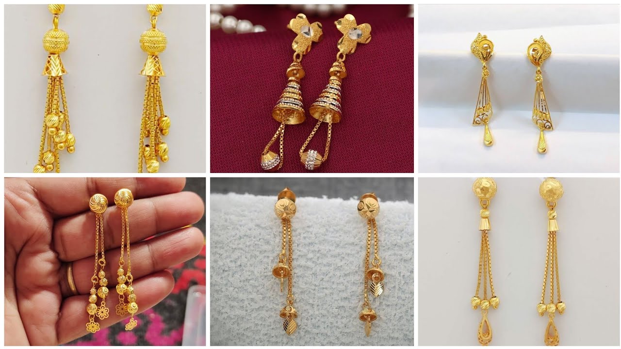 Long gold earring designs|| sui dhaga earring designs|| gold earring ...