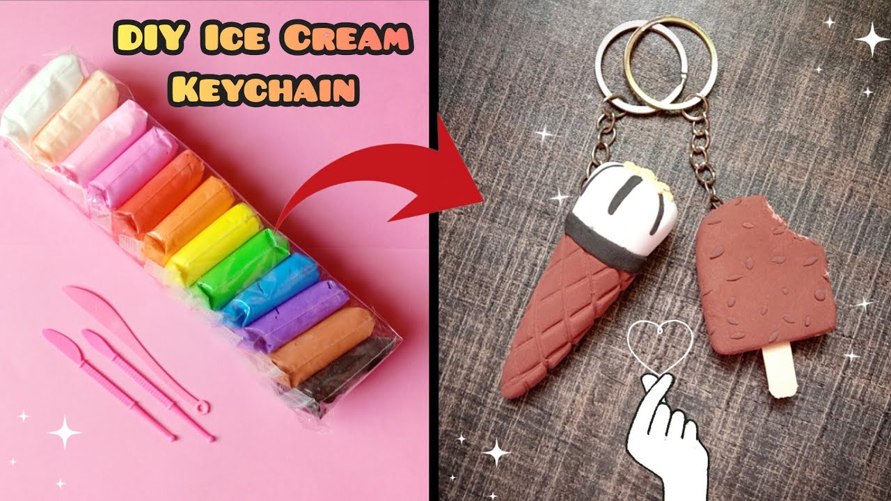 DIY keychain ideas with clay || how to make clay Ice Cream🍦|| ice cream ...
