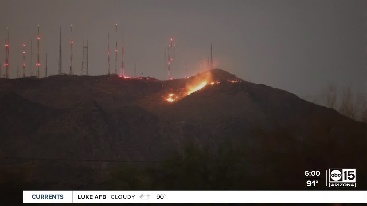 Fire breaks out near radio and TV towers on South Mountain - YouTube