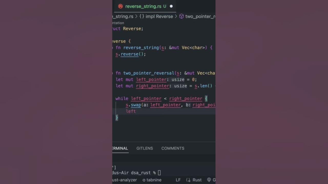 Reverse A String Using The Two Pointer Technique Using The Swap Method Coding