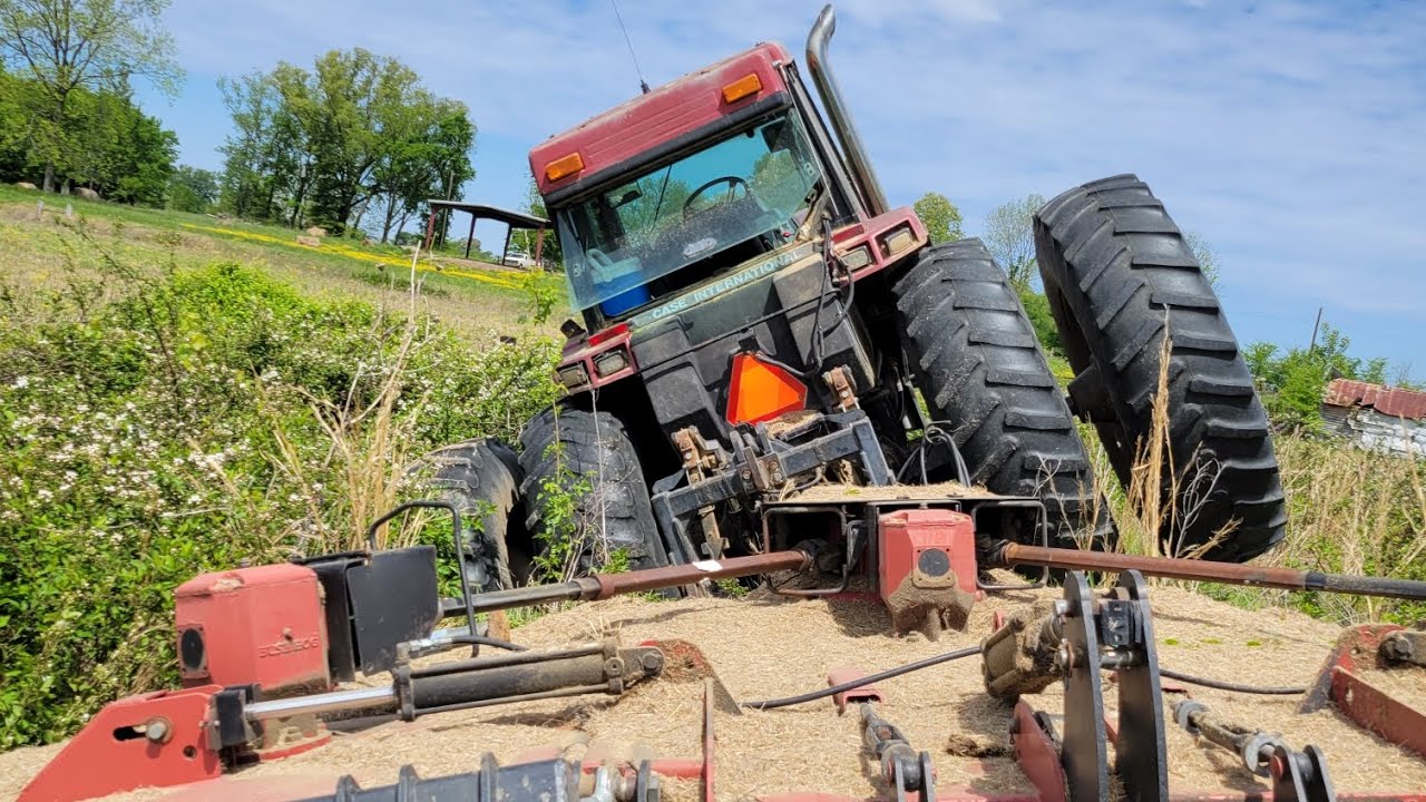 Case 7240 Magnum Tractor Almost Flips While Bush Hogging !! - YouTube