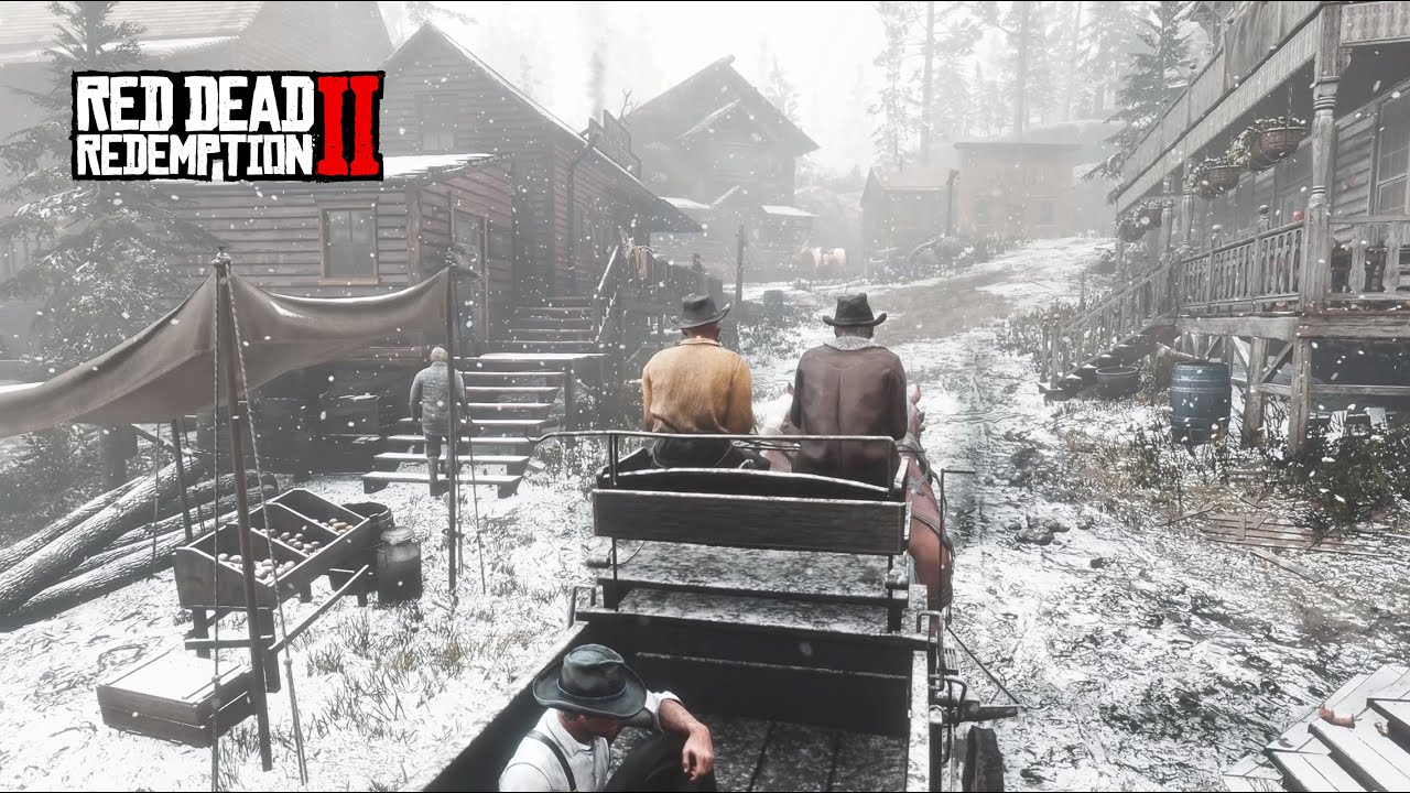 Relaxing Horse Carriage Ride in Snowfall | RDR2 Winter ASMR for Sleep ...