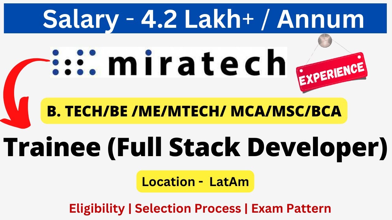 Miratech Off Campus Drive 2023/2024 Full Stack Developer | Salary 4.2 LPA+| #freshersjobs # ...