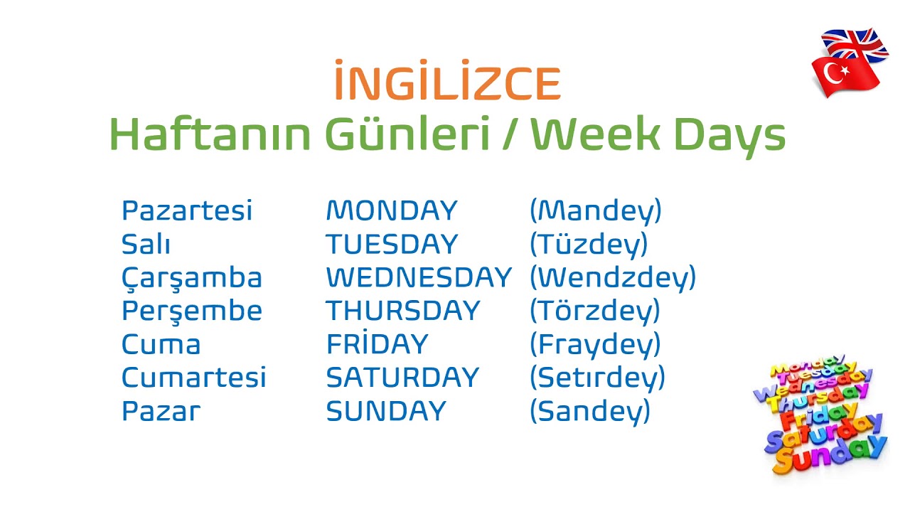 İngilizce Ders 2: Haftanın Günleri / The week Days - YouTube