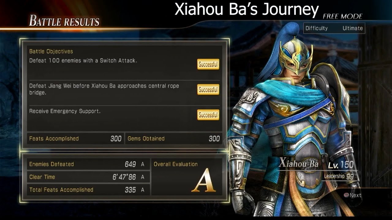 Xiahou Ba's Journey - Ultimate 3 Star Battle Objective - DW8XLCE PS3 ...