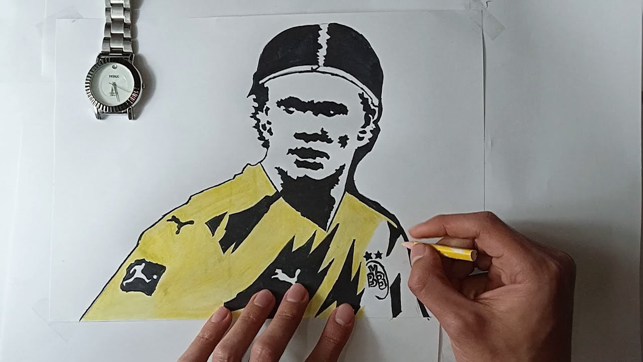 How to Draw Erling Haaland | stencil art | H9 | The Terminator - YouTube