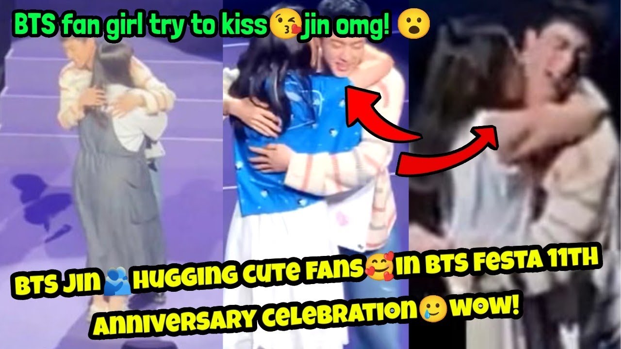 BTS Jin🫂hugging cute fans🥰in BTS Festa 11th anniversary celebration🥲wow ...