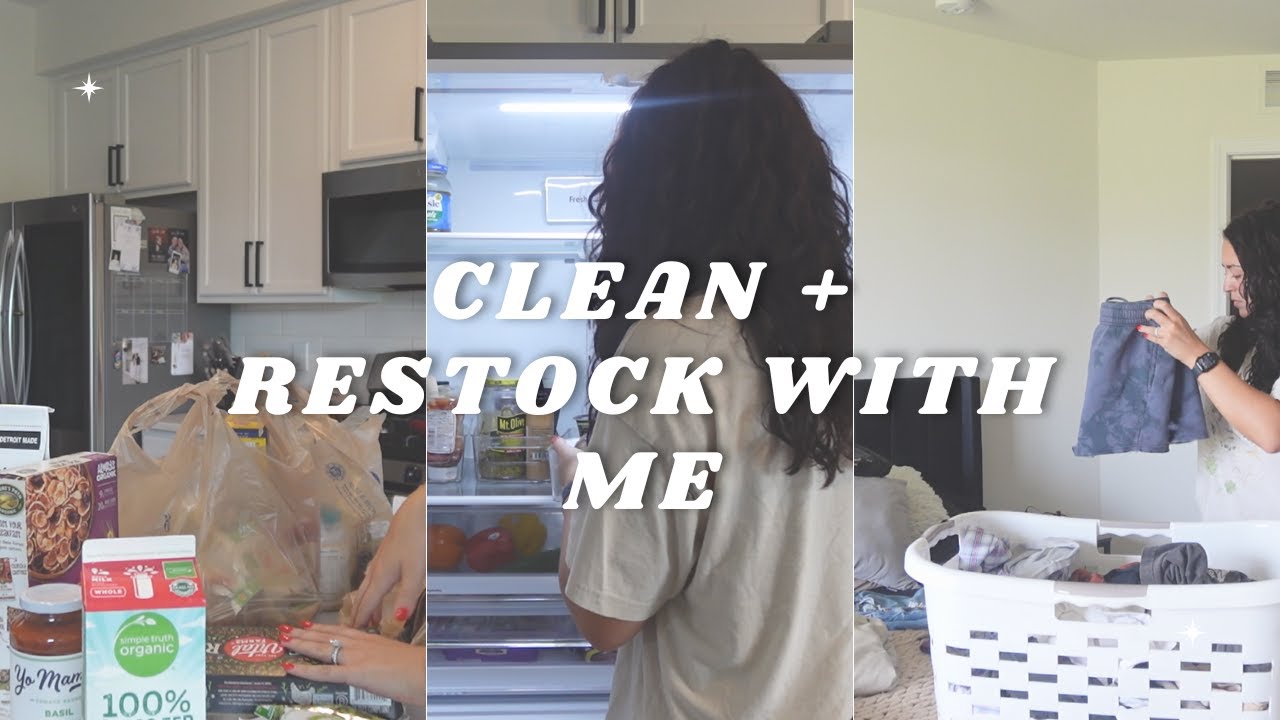 CLEAN WITH ME | Mini restock, laundry, dishes, bathrooms, vacum - YouTube