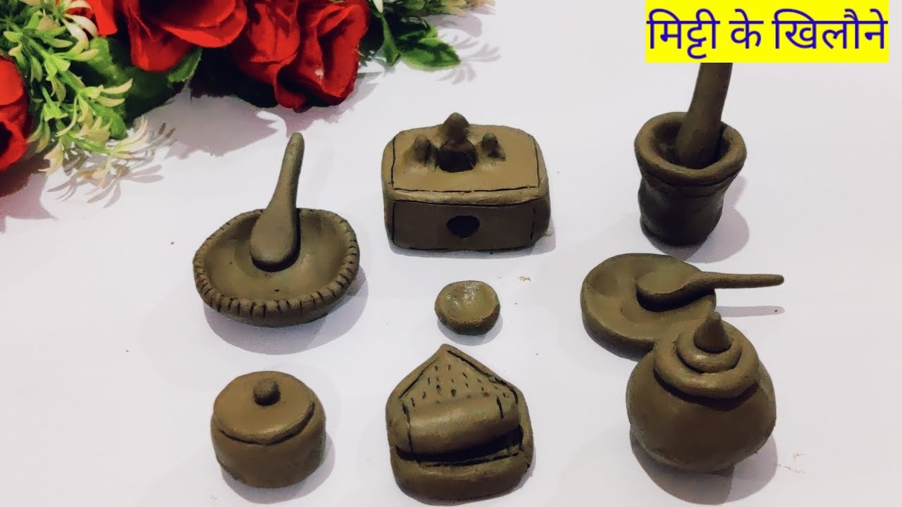 How to make Miniature kitchenset With Clay || Mitti ka kitchenset ...
