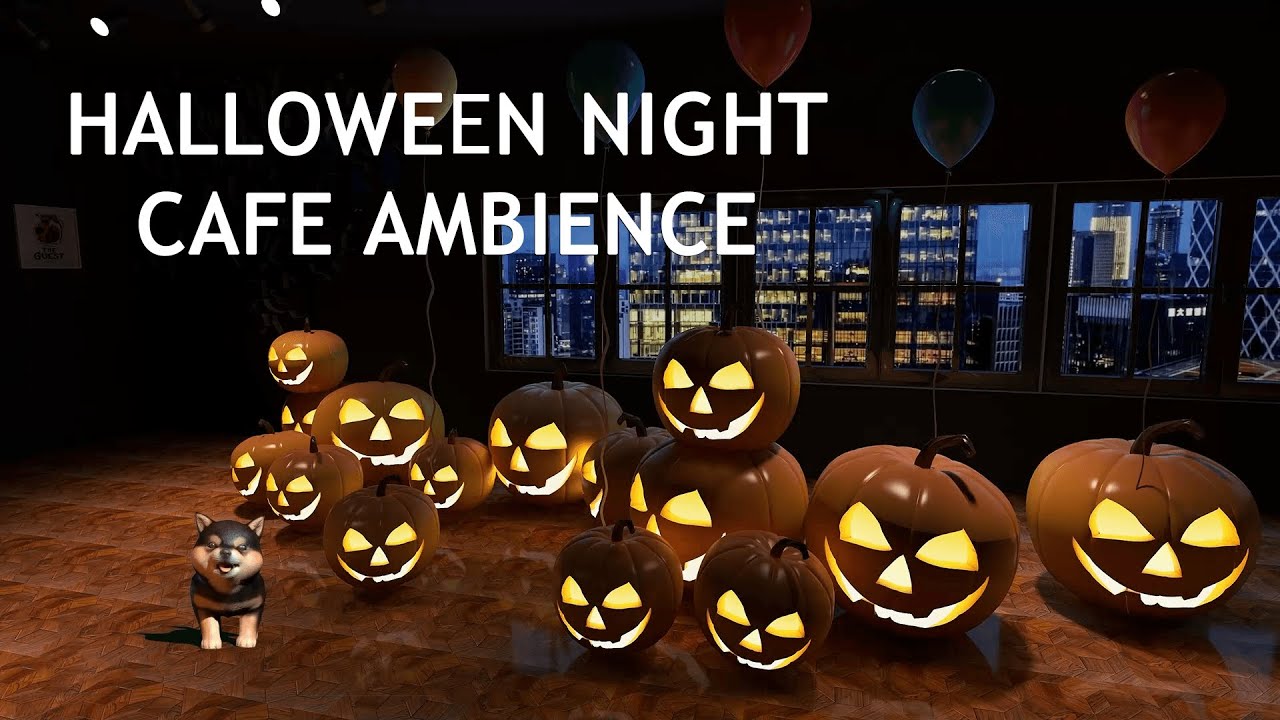 Halloween Night Cafe Ambience with Rain Sound and Jazz Music for work ...