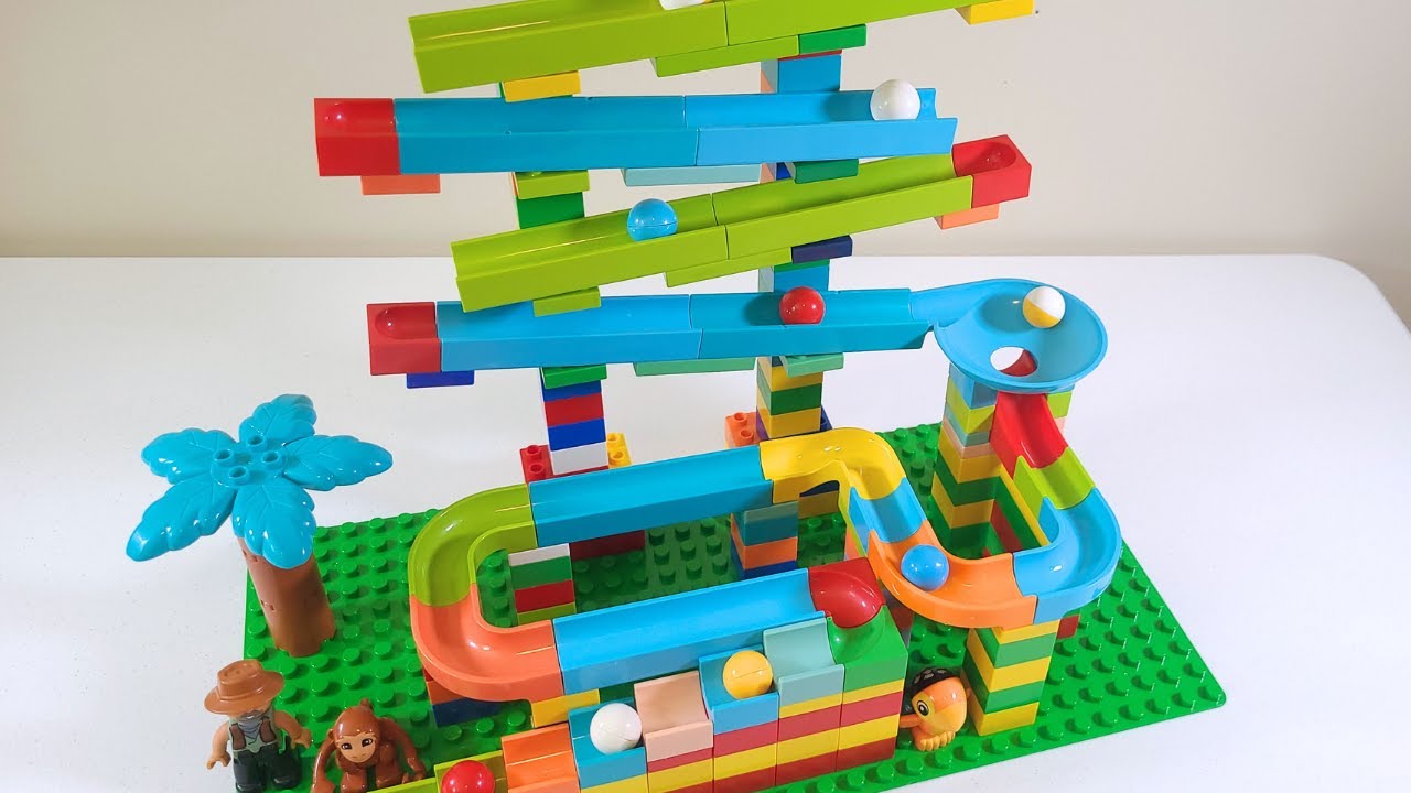 Marble Run Block Coaster Super Tall Monkey Tower Course! Satisfying ...