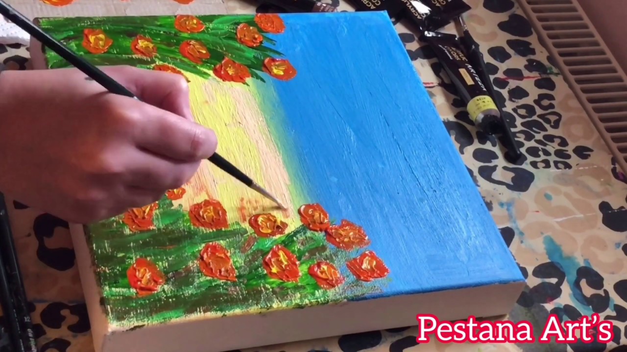 Acrylic Flowers Painting | Small Canvas | Step by step - YouTube