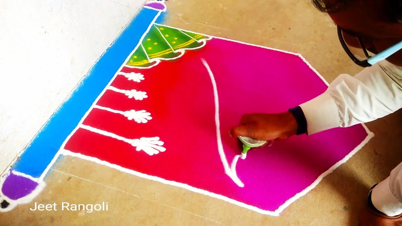 Easy welcome rangoli. सुस्वागतम रंगोली। - YouTube
