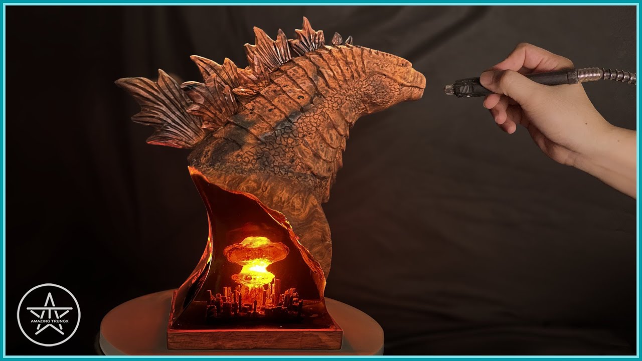 Carving a wooden GODZILLA BUST & making a Nuclear Bomb Diorama/ Resin ...