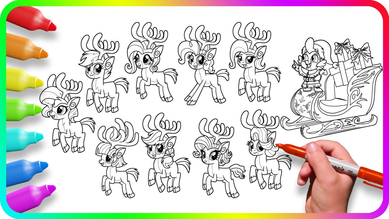Santa Spike and Pony Deer - Coloring Pages MY LITTLE PONY. How to color ...