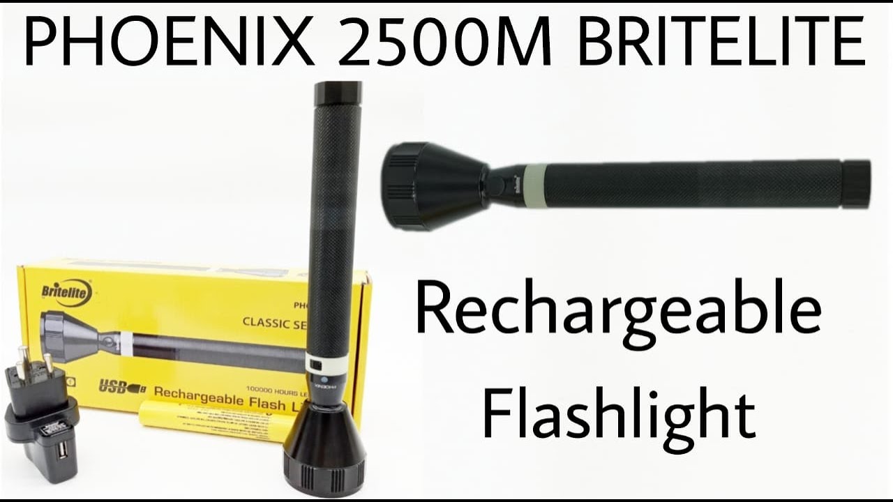 BRITELITE PHOENIX RECHARGEABLE FLASHLIGHT - PHOENIX 2500M - YouTube