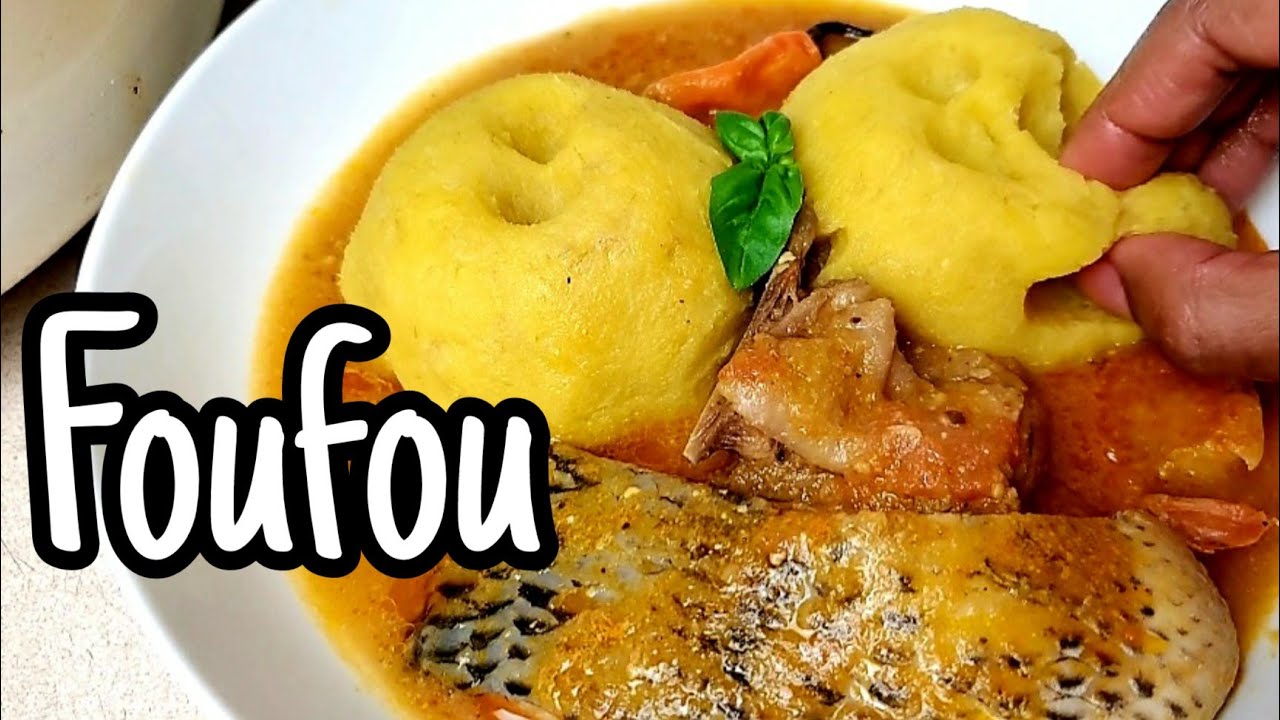 Recette de Foufou banane avec sa sauce claire au poisson - YouTube