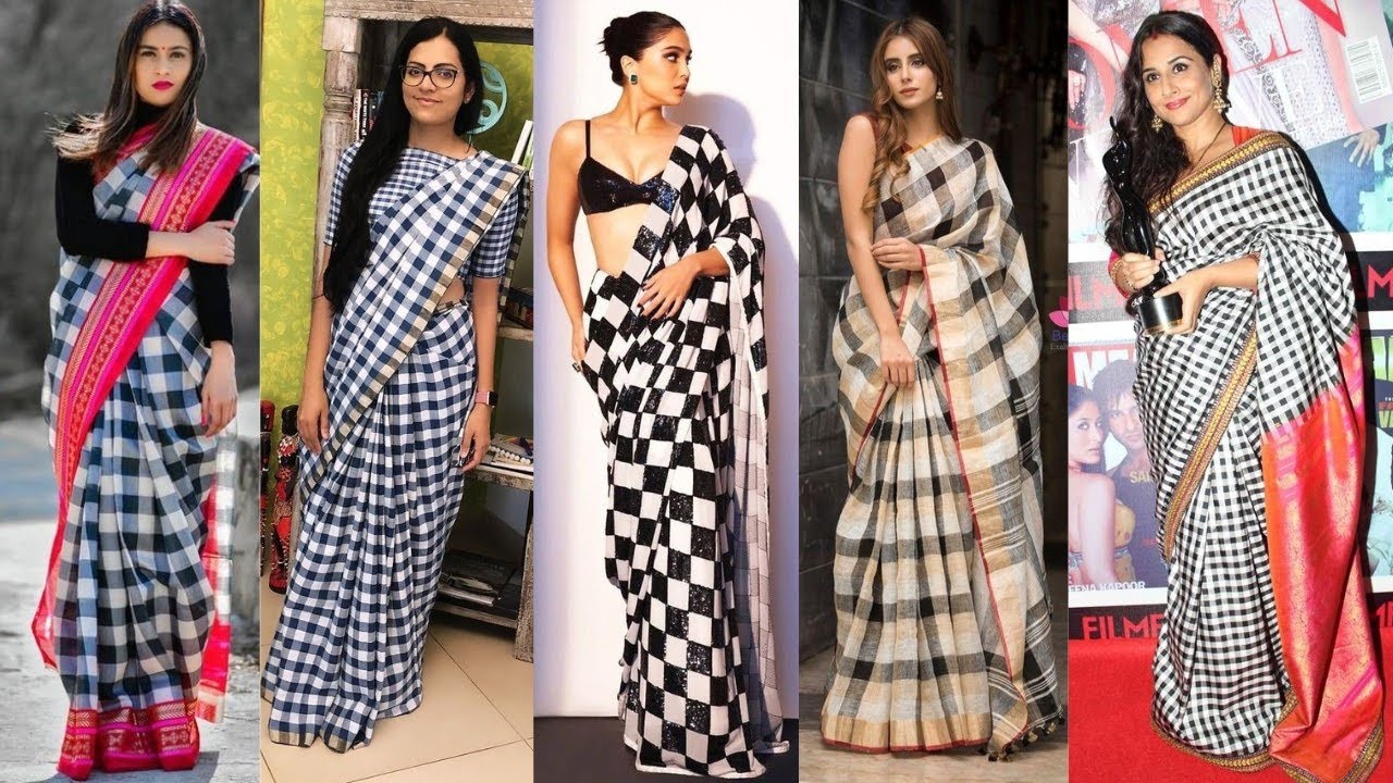Checked saree designs and styling ideas for women/ latest checked saree ...