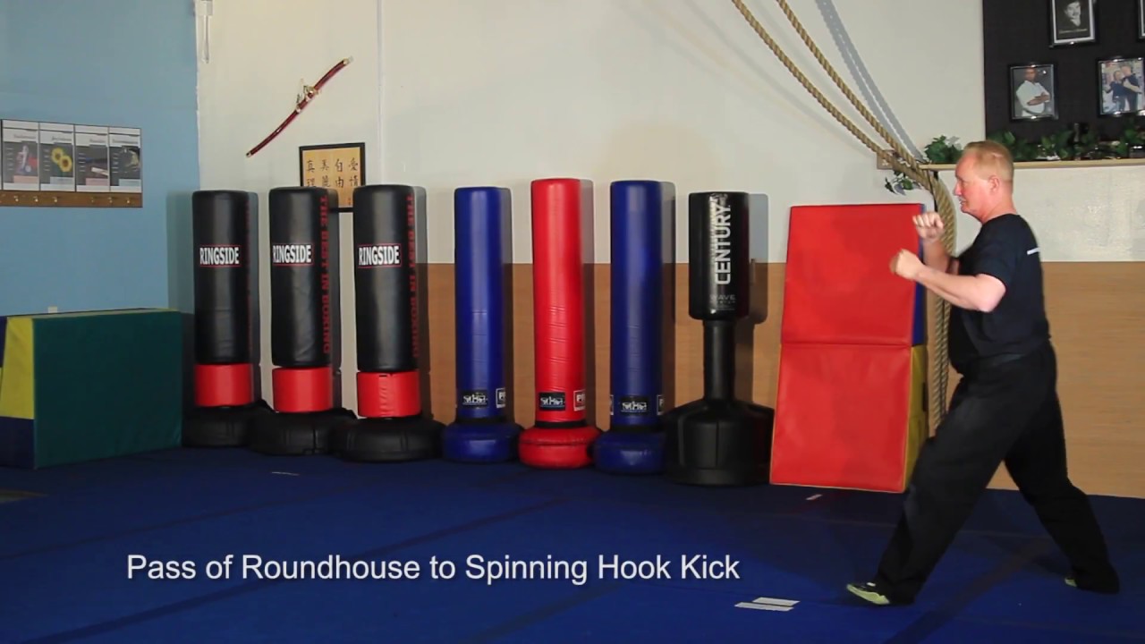 Pass of Roundhouse to Spinning Hook Kick Blue - YouTube