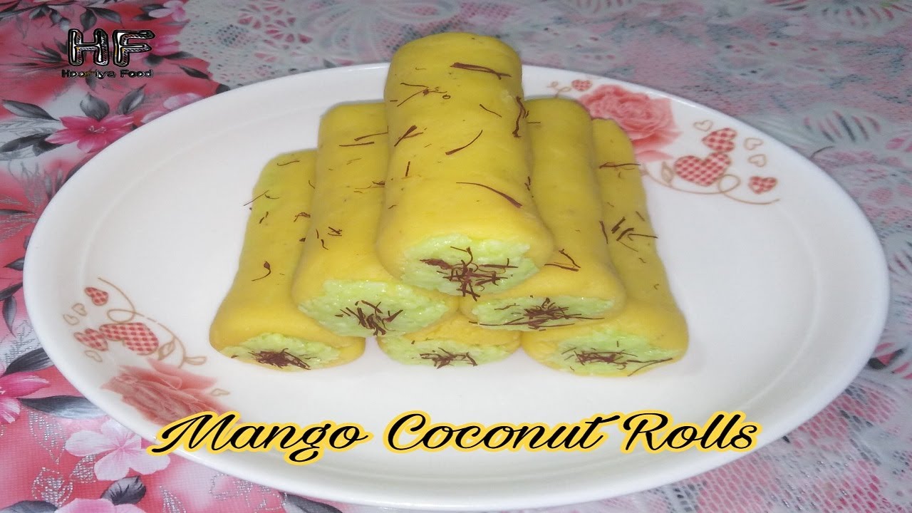 Mango Coconut Roll | Mango Barfi | Mango Coconut Dessert - YouTube