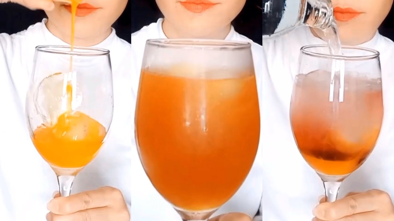 ASMR drinking mix grape orange juice soda drink sounds gulping içecek ...