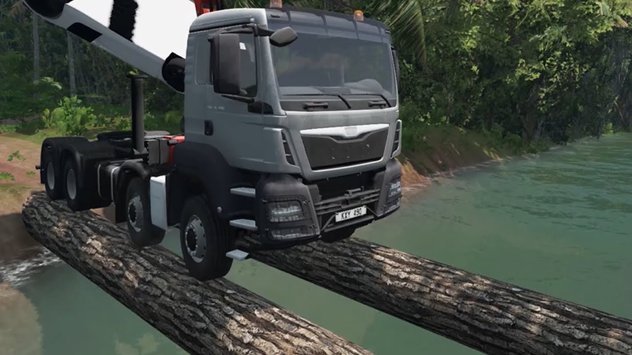 LOG BRIDGE AT FOREST CARS AND BUS VS - BEAMNG.DRIVE - YouTube
