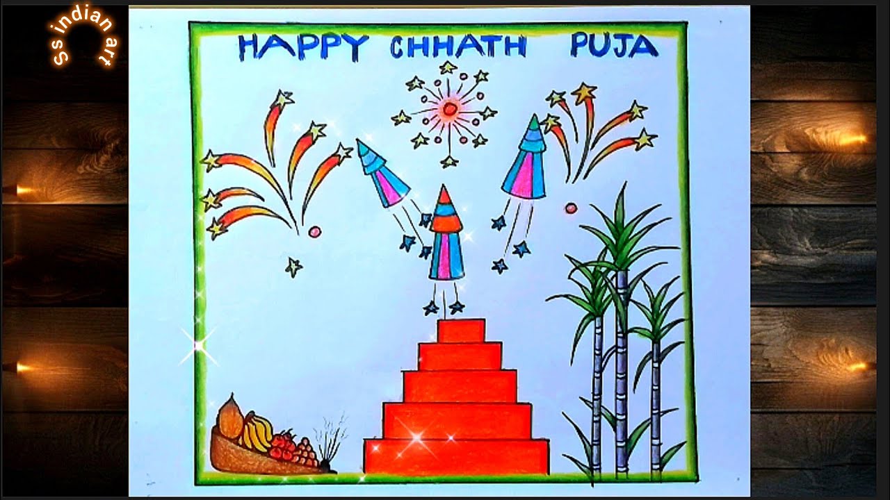 How to Draw a Happy Chhath Puja | Chhath puja drawing | Chitra | Easy ...