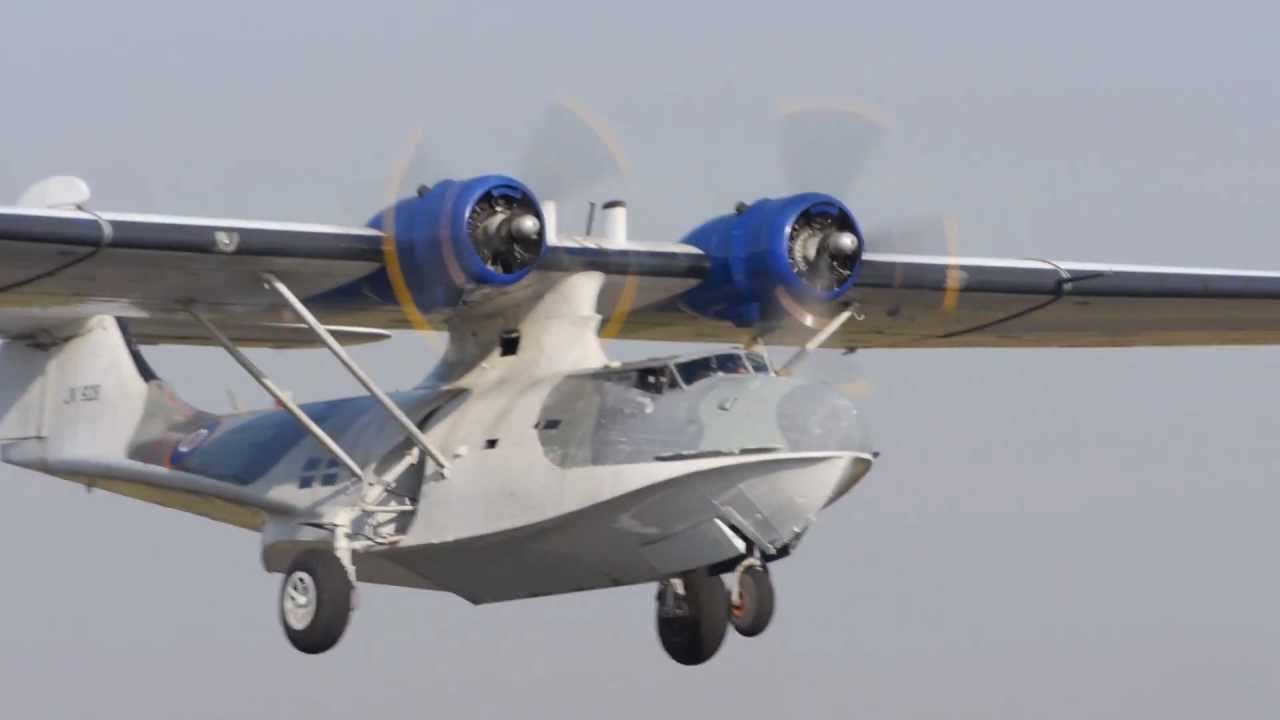 Catalina flying boat leaving North Weald Airfield to fly to Biggin Hill ...