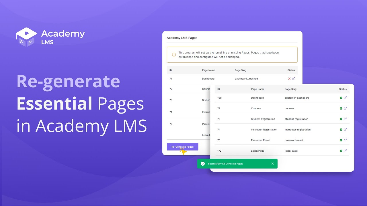 Fix Missing Pages: Re-generate Essential Pages in Academy LMS - YouTube