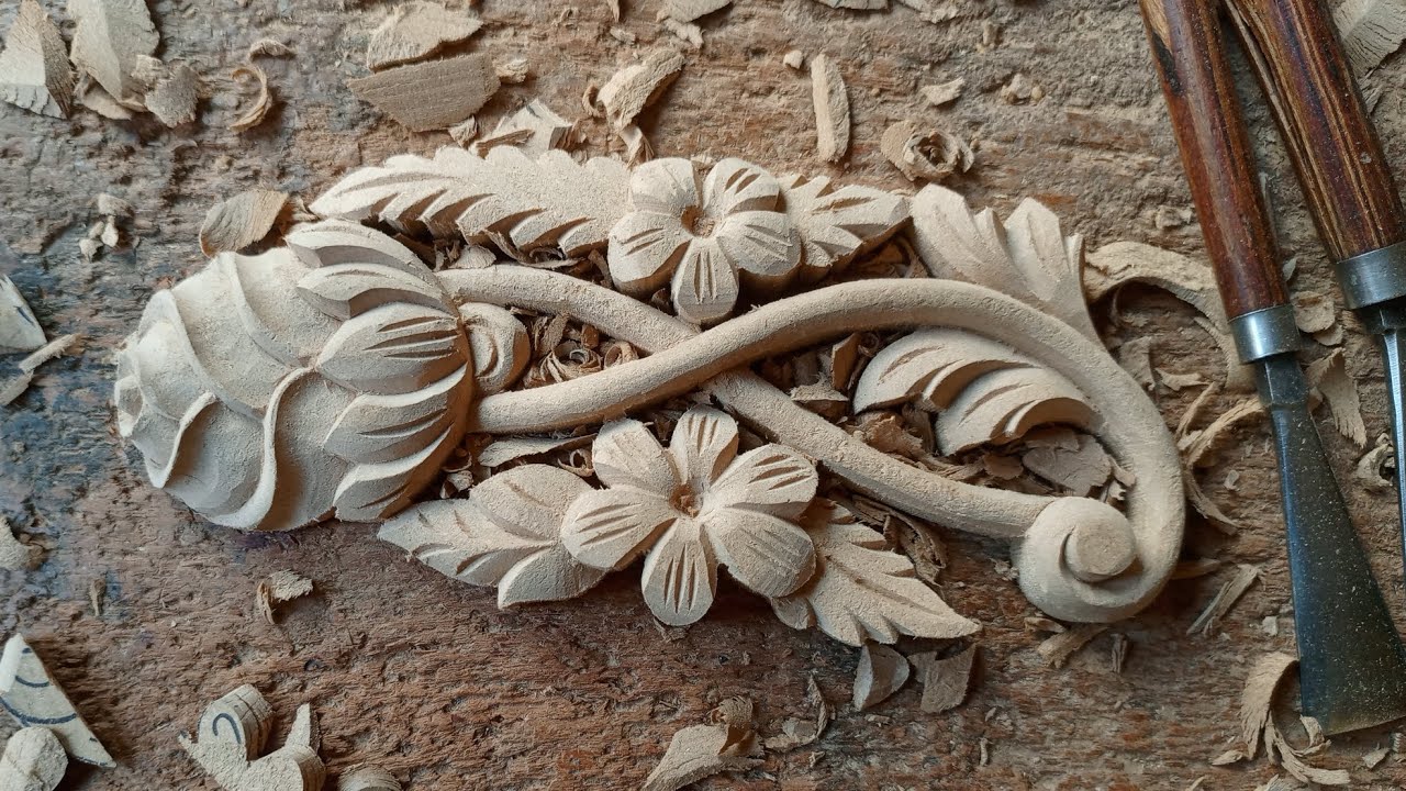 wood beautiful flowers carving design how to wood carving#woodcarving # ...