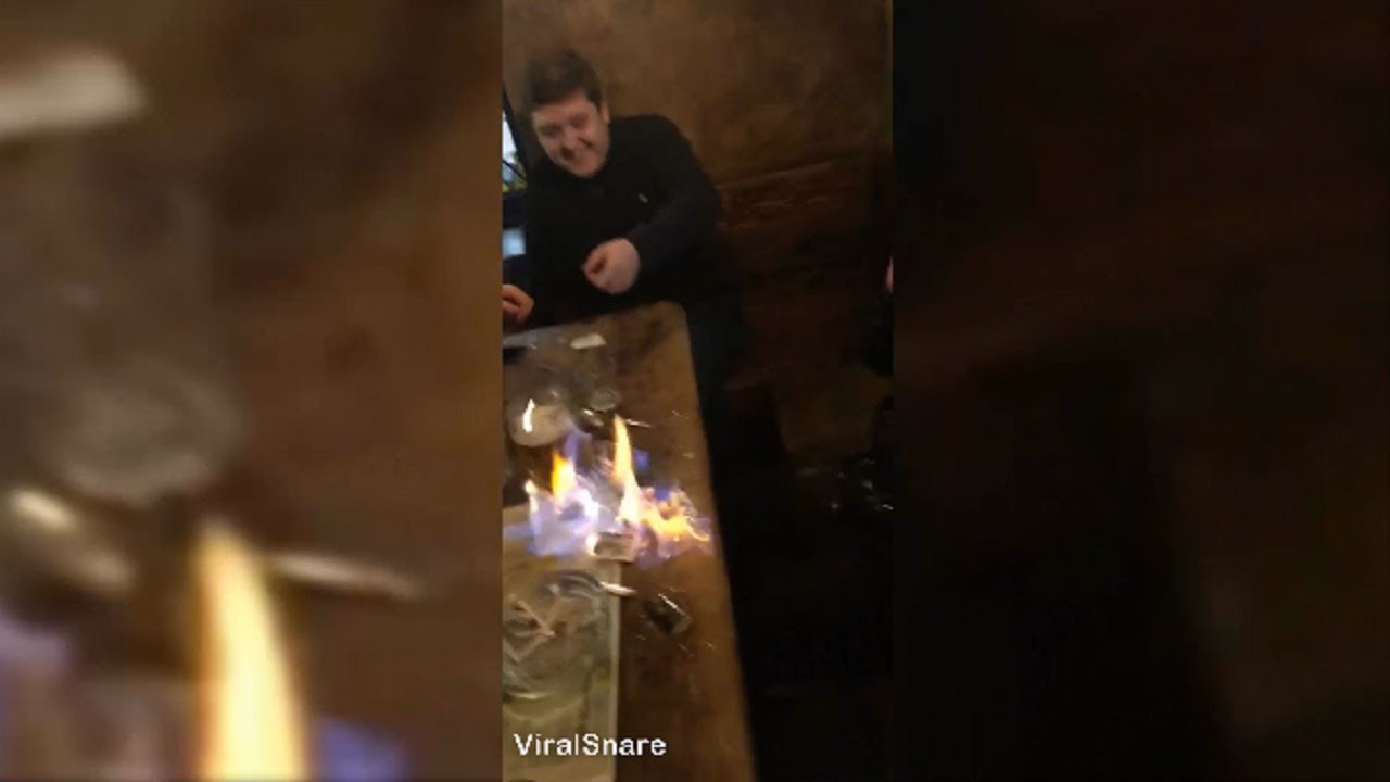 Guy Catches On Fire After Having A Flaming Drink - YouTube