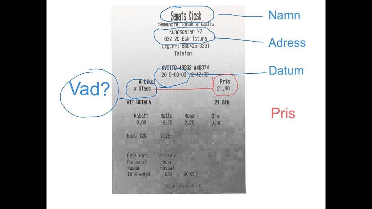 Sfi A/B: Ett kvitto (glass) - läsa och förstå - YouTube