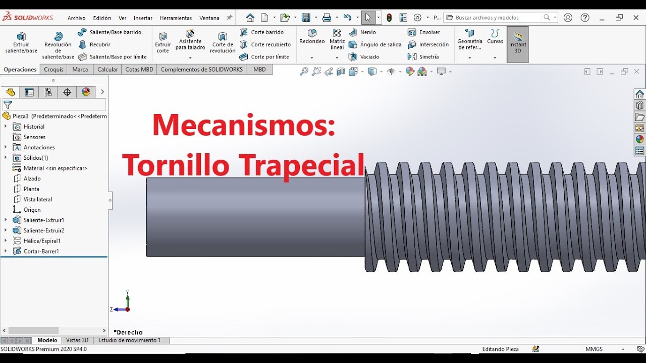 Solidworks: Mecanismos Tornillo Trapecial. - YouTube