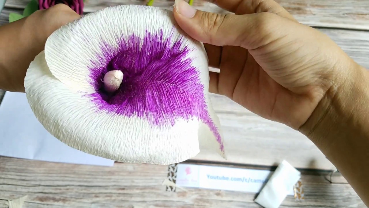 Paper Calla Lily flower- Easy Tutorial How to make crepe paper flower ...