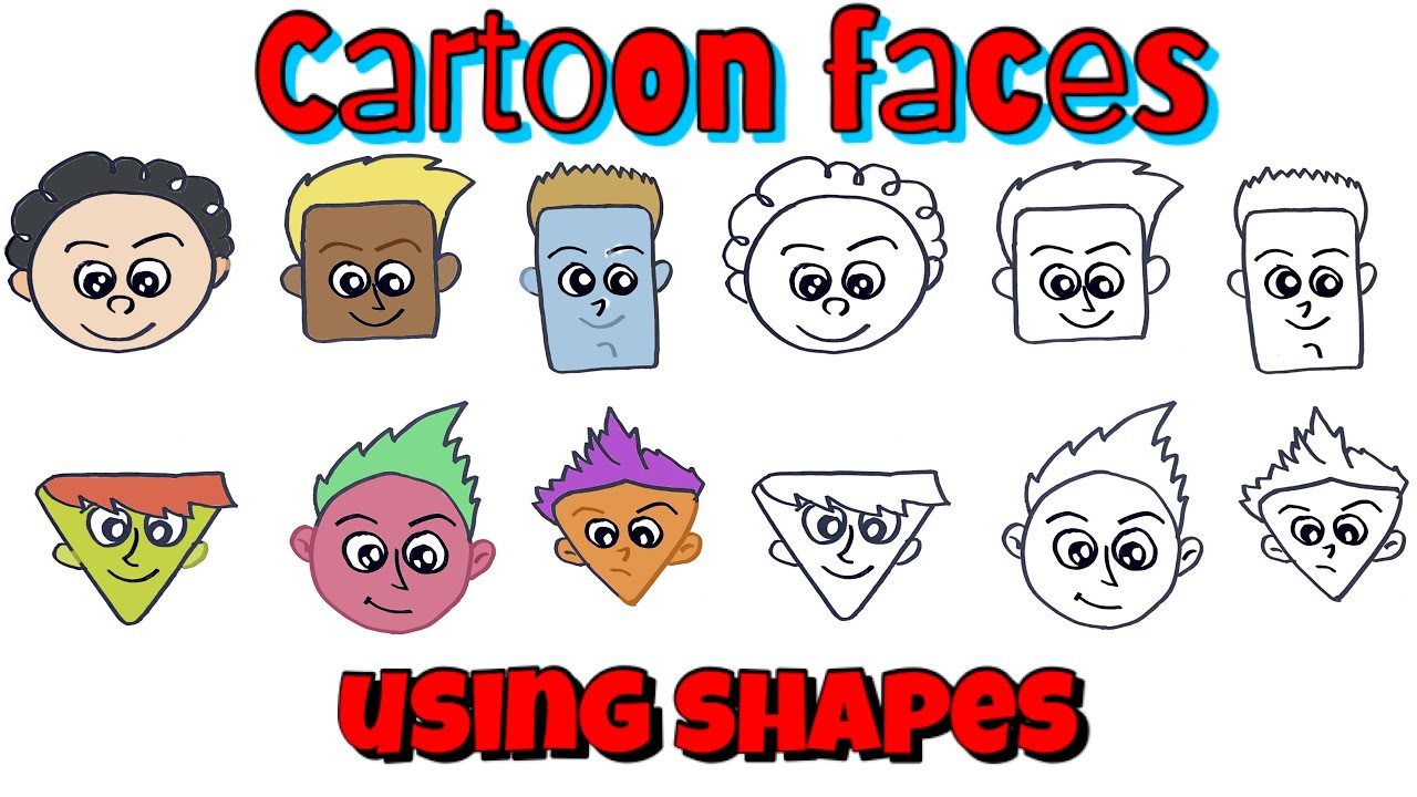 Draw 6 cartoon faces using shapes| HOW 2 DRAW - YouTube