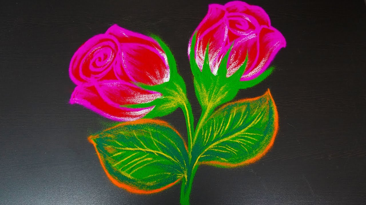 Simple Rose rangoli designs without dots | Freehand rose kolam | Easy ...