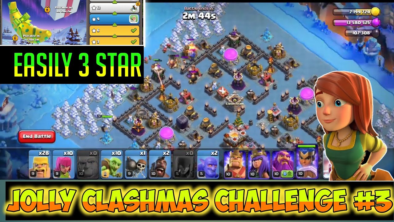 How to 3 Star Jolly Clashmas Challenge 3 | Coc jolly Clashmas Challenge ...