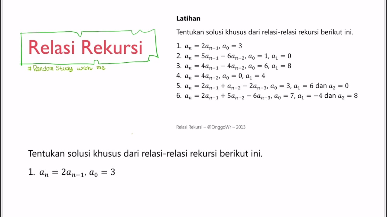 [RANDOM STUDY] Menentukan Solusi Khusus Relasi Rekursi part #1 - YouTube