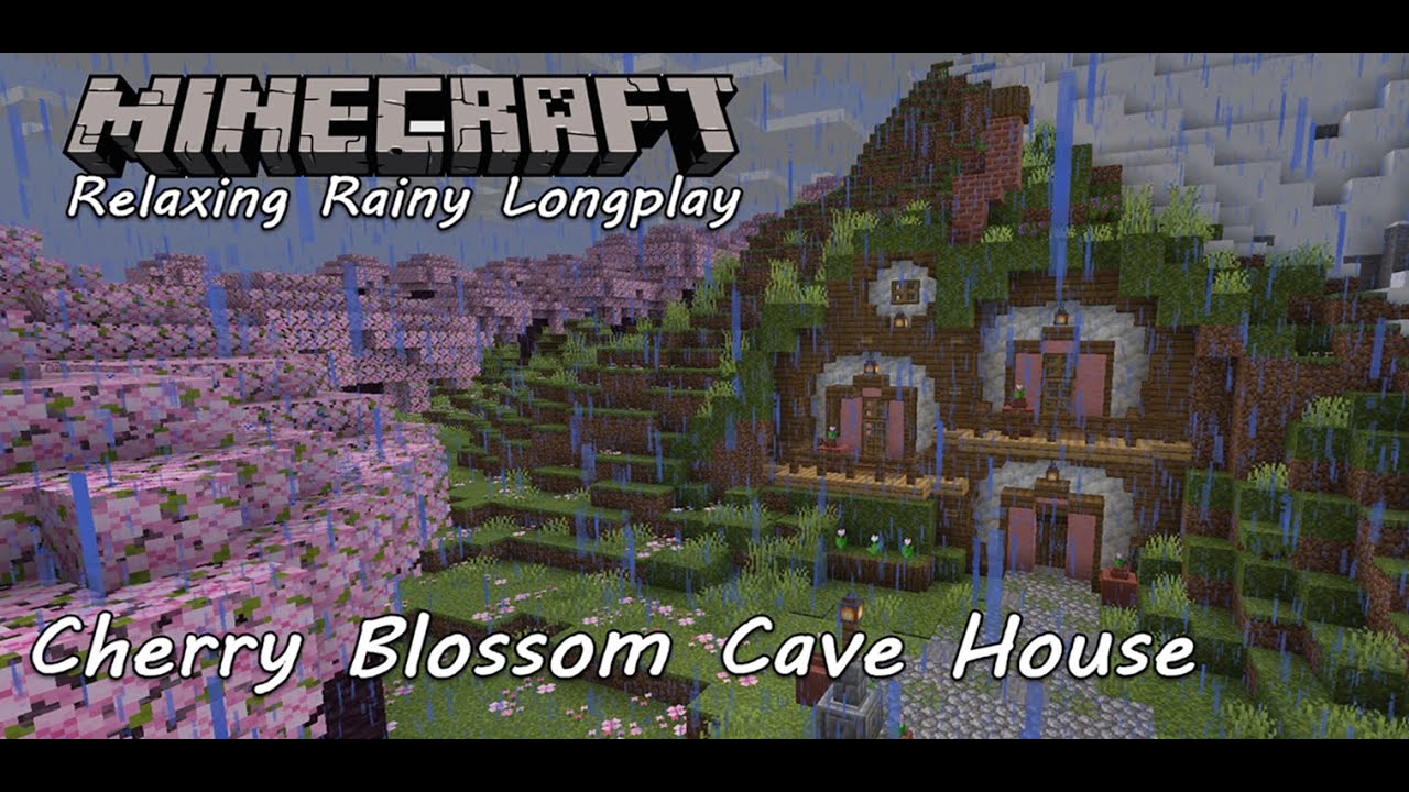 Relaxing Minecraft Rainy Longplay | Cherry Blossom Cave House (no ...