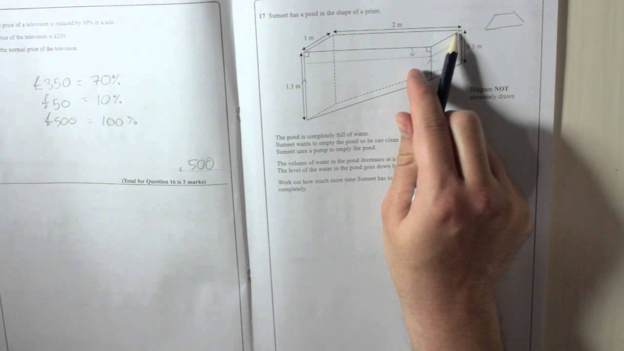 Edexcel GCSE Paper 1 June 2013 Question 17 - Volume of Prism - YouTube