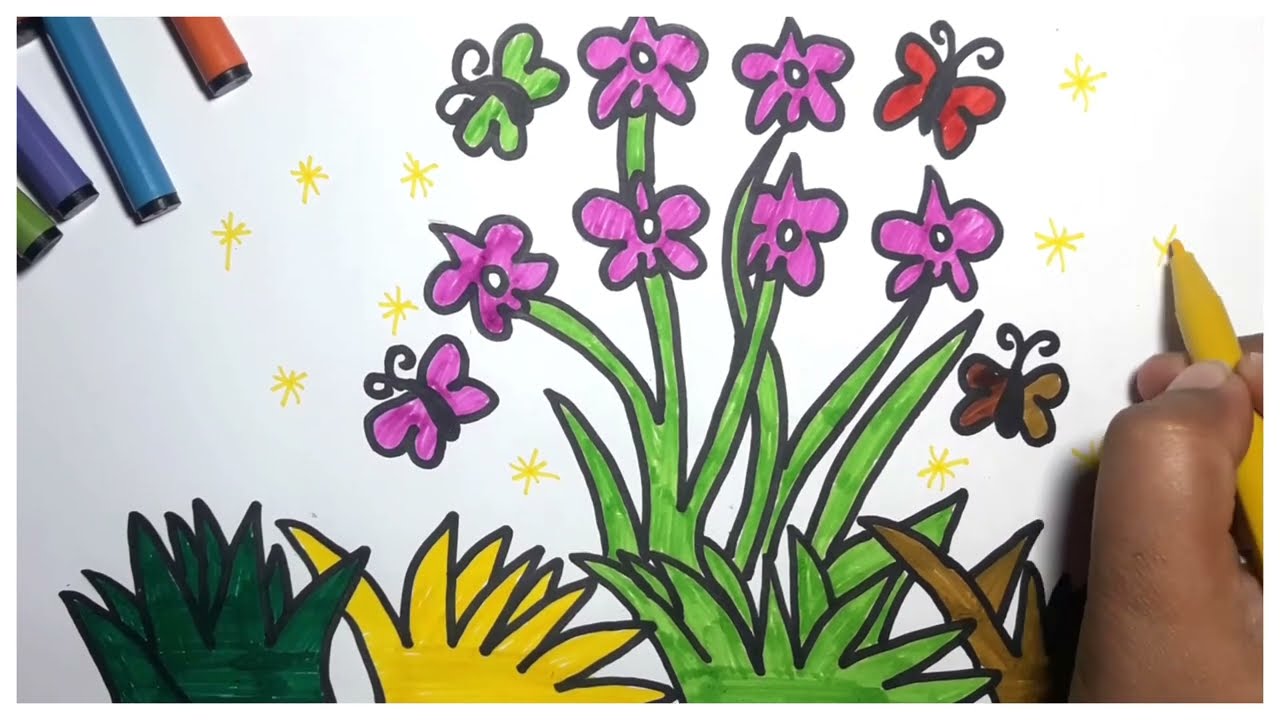 Flowers & Grass Drawing, Coloring for Kids & Toddlers, Satisfying ...