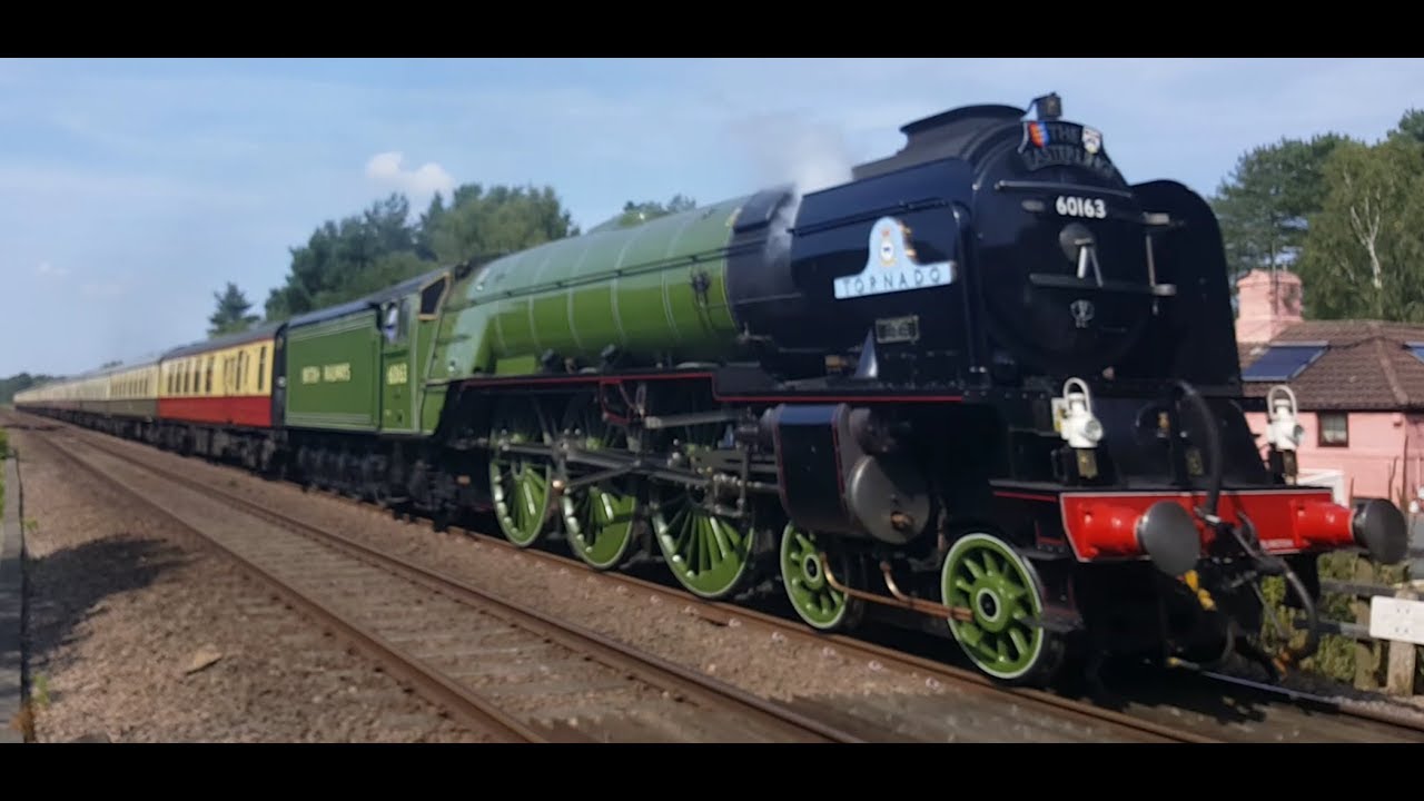 BR A1 Tornado 60163 at speed through Thetford Forest Norfolk plus local ...