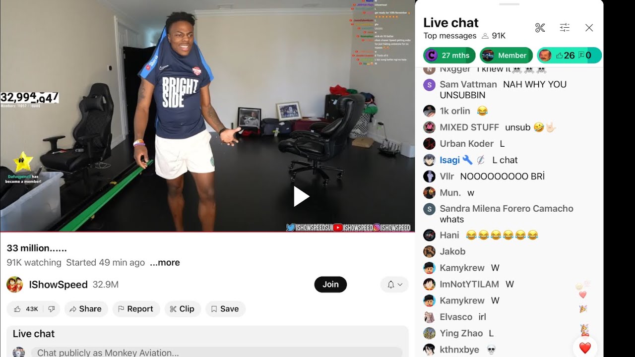 IShowSpeed hits 33 million subscribers (insanely funny) 🤣 - YouTube