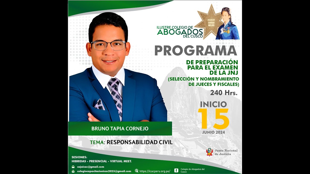 Responsabilidad Civil. Mg. Bruno Tapia Cornejo. Programa de preparación para el examen de la JNJ ...